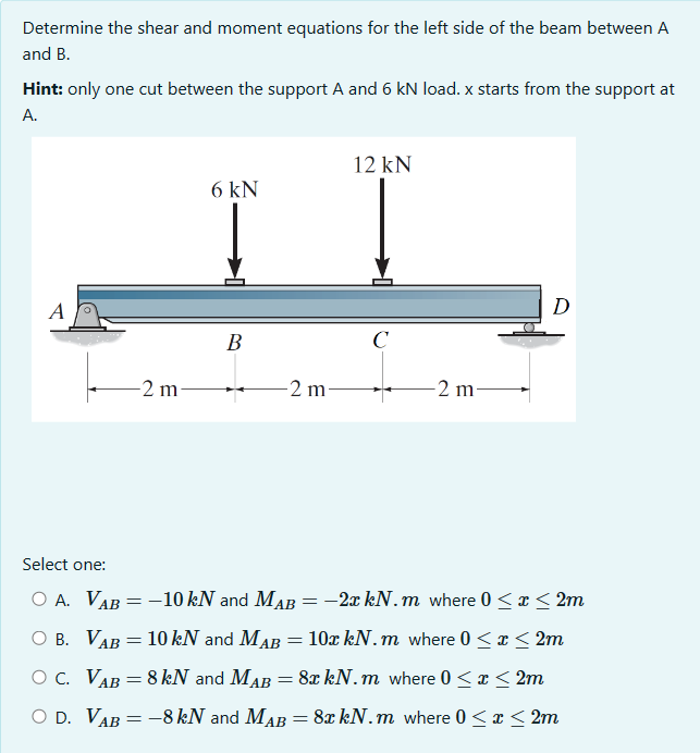 Solved Determine the shear and moment equations for the left | Chegg.com