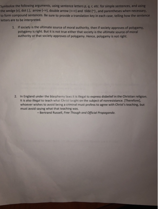 Symbolize the following arguments, using sentence | Chegg.com