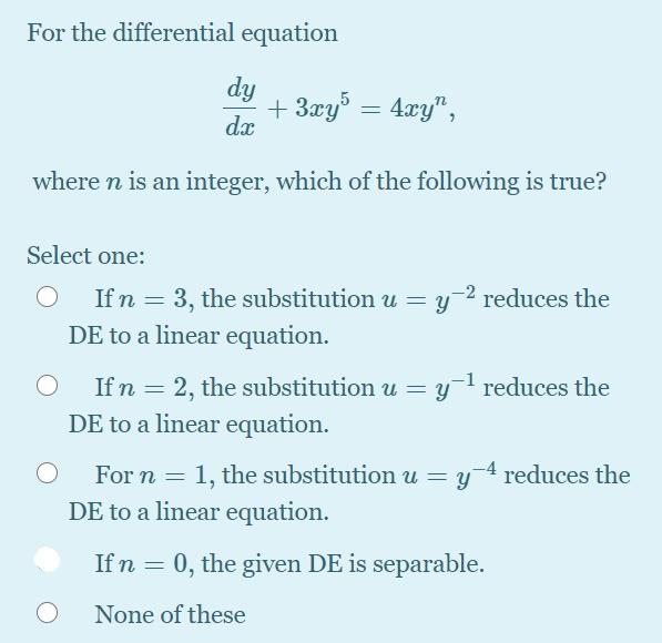 Solved For the differential equation dy + 3xy) = 4xy", dx | Chegg.com