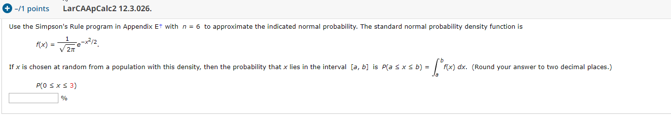 Solved +-/1 points LarCAApCalc2 12.3.026. Use the Simpson's | Chegg.com
