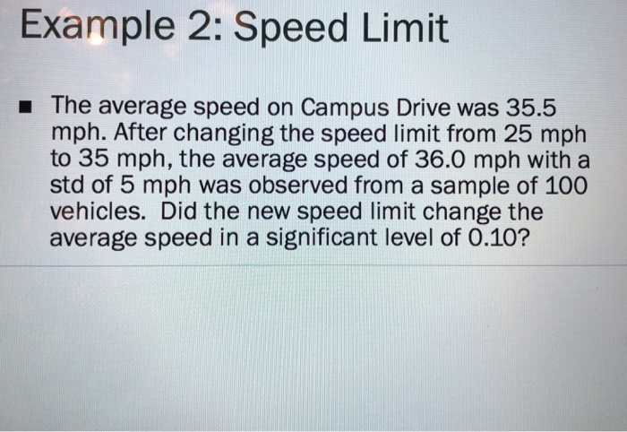 Solved Example 2: Speed Limit The average speed on Campus | Chegg.com