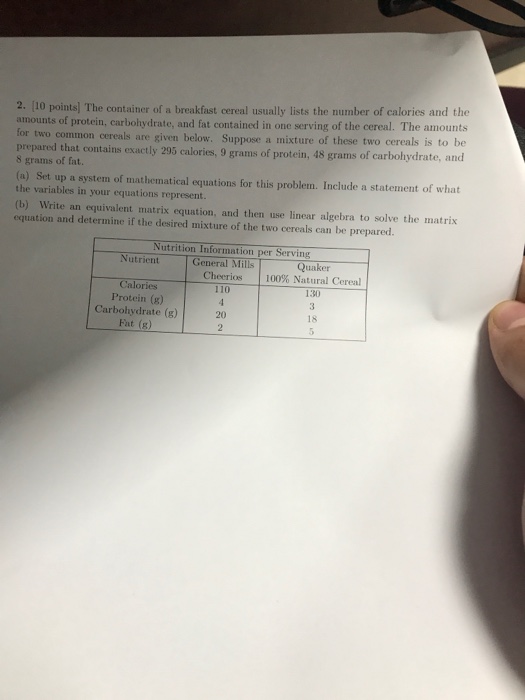 Solved 2. (10 pointsl The container of a breakfast cereal | Chegg.com