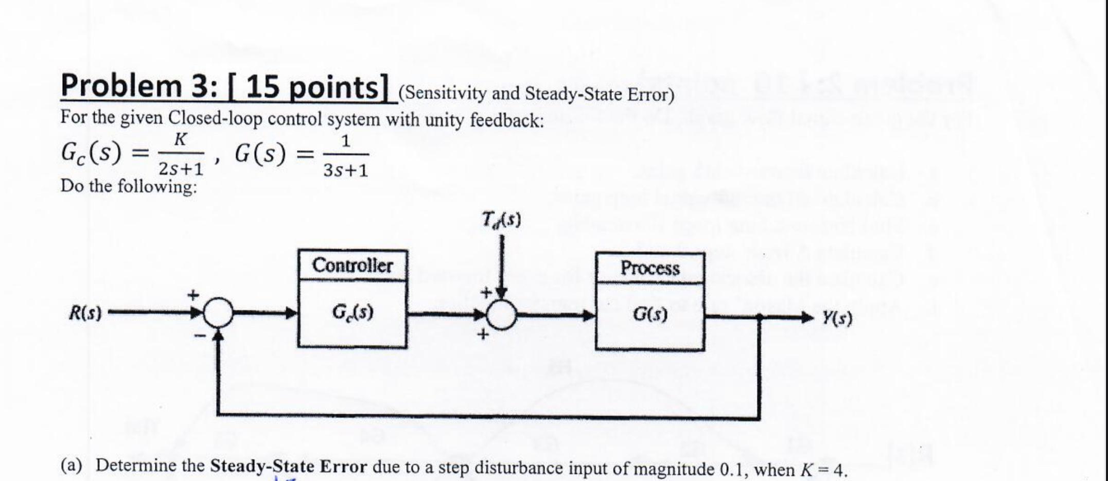Solved Problem 3: [ 15 points] (Sensitivity and Steady-State | Chegg.com