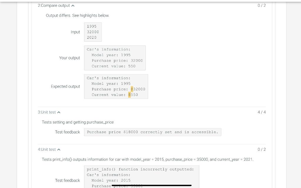 Solved 1.11 LAB: Car value (classes) Complete the Car class | Chegg.com
