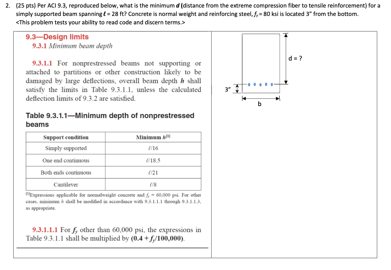 Solved 2. (25 pts) Per ACI 9.3, reproduced below, what is | Chegg.com