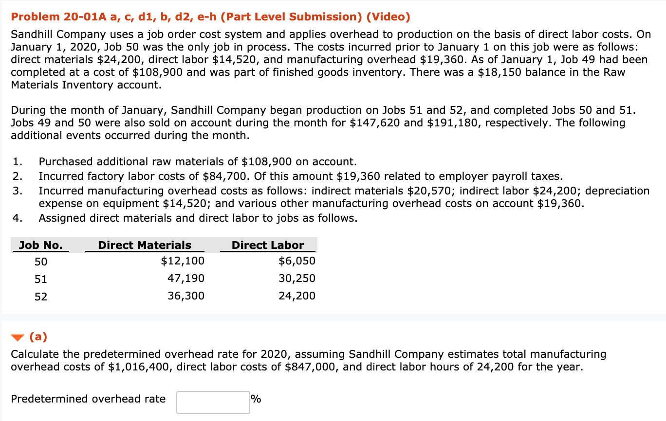 Solved Problem 20-01A a, c, di, b, d2, e-h (Part Level | Chegg.com