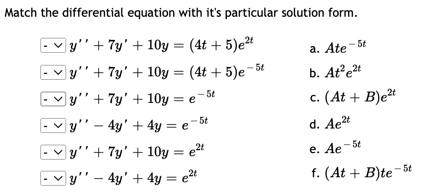 Solved Match the differential equation with it's particular | Chegg.com