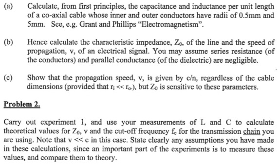 Solved (a) Calculate, from first principles, the capacitance | Chegg.com