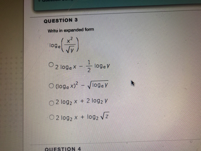 Solved QUESTION 3 Writa in expanded form (百) loga!下 2 loga X | Chegg.com