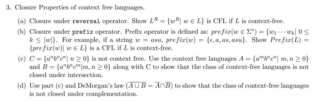 Solved 3. Closure Properties of context free languages. (a) | Chegg.com