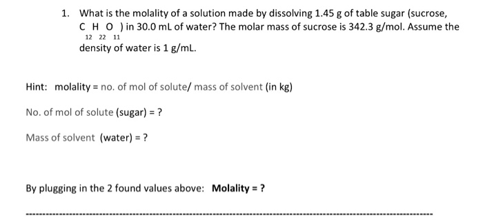 Solved What is the molality of a solution made by dissolving | Chegg.com