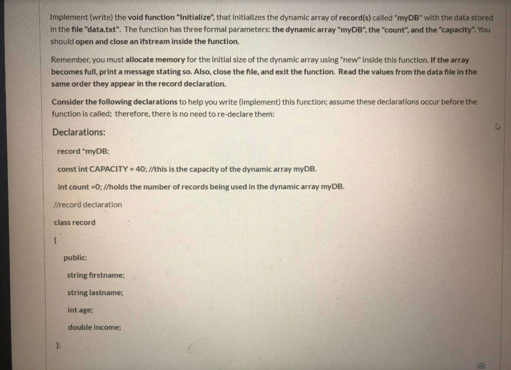 Solved Implement (write) the void function "Initialize", | Chegg.com