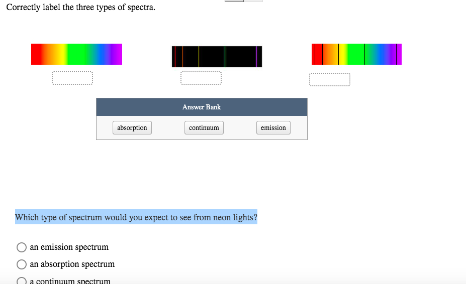 Solved Correctly label the three types of spectra. C Answer | Chegg.com