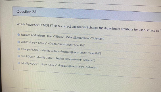 Solved Question 23 Which PowerShell CMDLET is the correct | Chegg.com