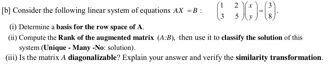 Solved 2 x [b] Consider the following linear system of | Chegg.com