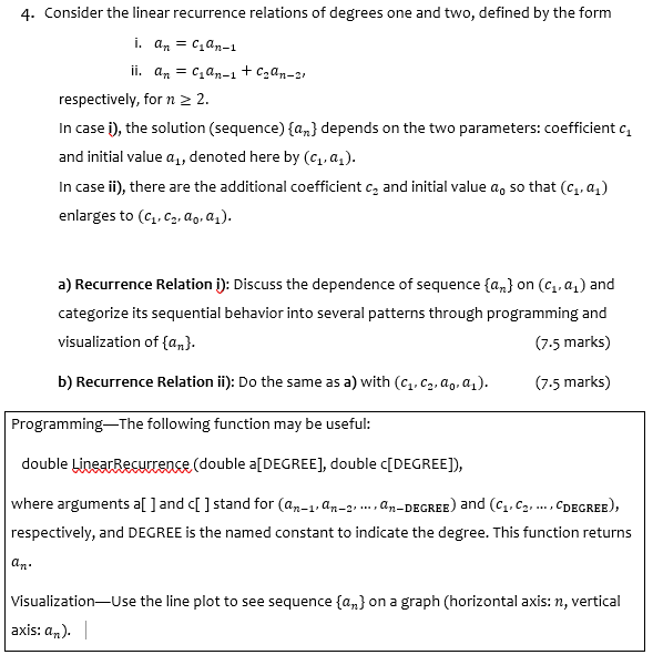 Solved 4 Consider The Linear Recurrence Relations Of