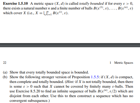 Solved Solve for (b)Exercise 1.5.10 ﻿A metric space (x,d) | Chegg.com