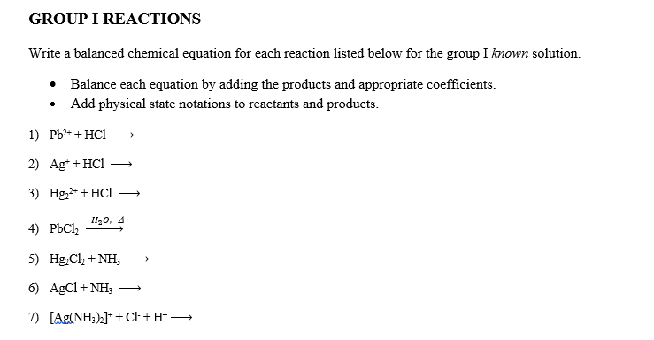 Solved GROUP I REACTIONS Write a balanced chemical equation | Chegg.com