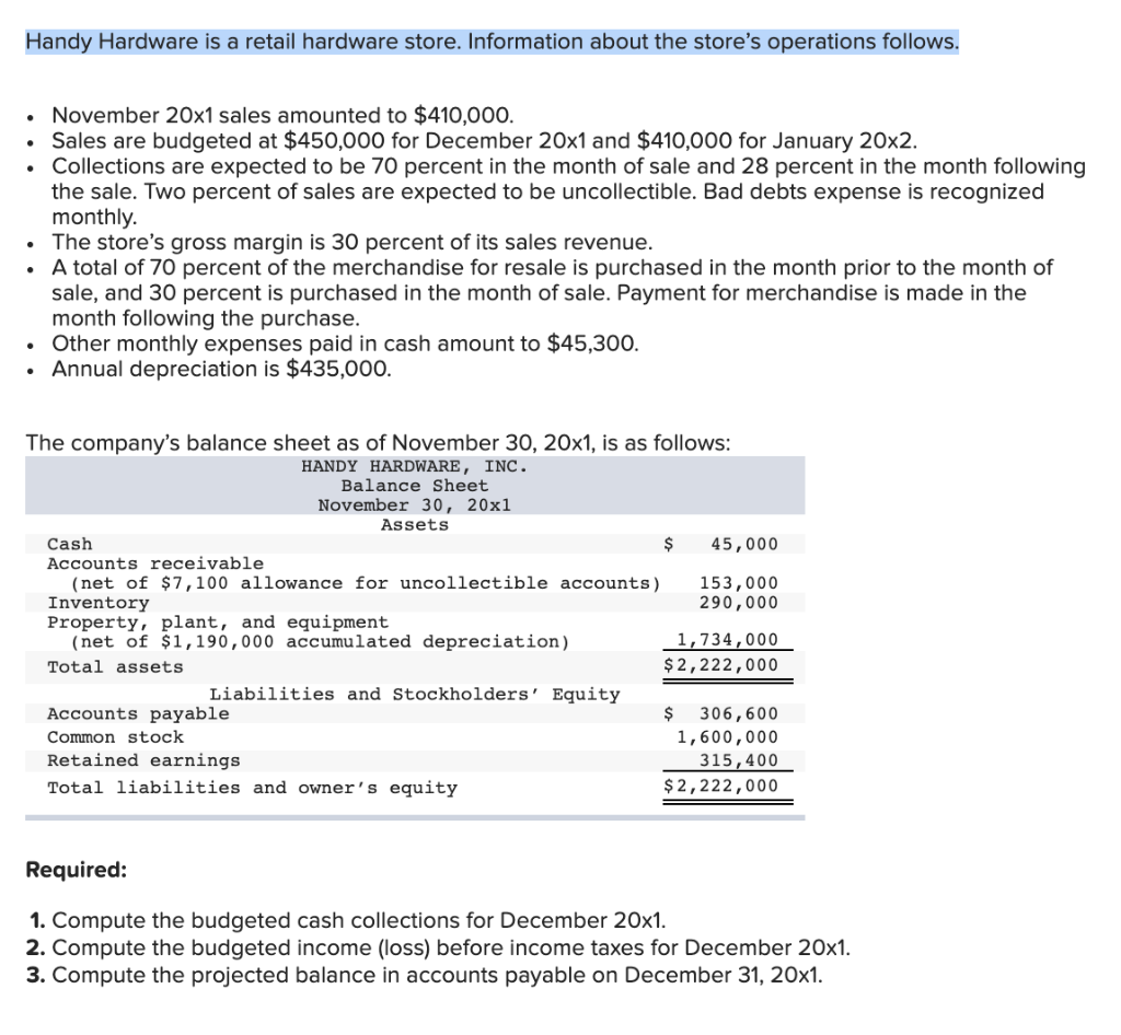 Solved Handy Hardware is a retail hardware store. | Chegg.com
