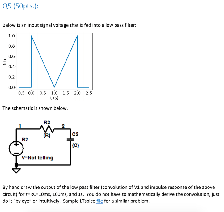 Solved Q5 (50pts.): Below is an input signal voltage that is | Chegg.com