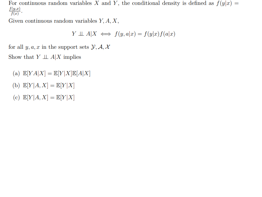 Solved For continuous random variables X and Y, the | Chegg.com