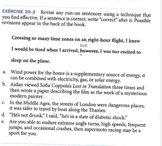 EXERCISE 20-2 Revise any run-on sentences using a | Chegg.com