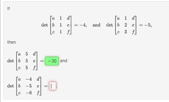 Solved det⎣⎡abc111def⎦⎤=−4, and det⎣⎡abc123def⎦⎤=−5 then | Chegg.com
