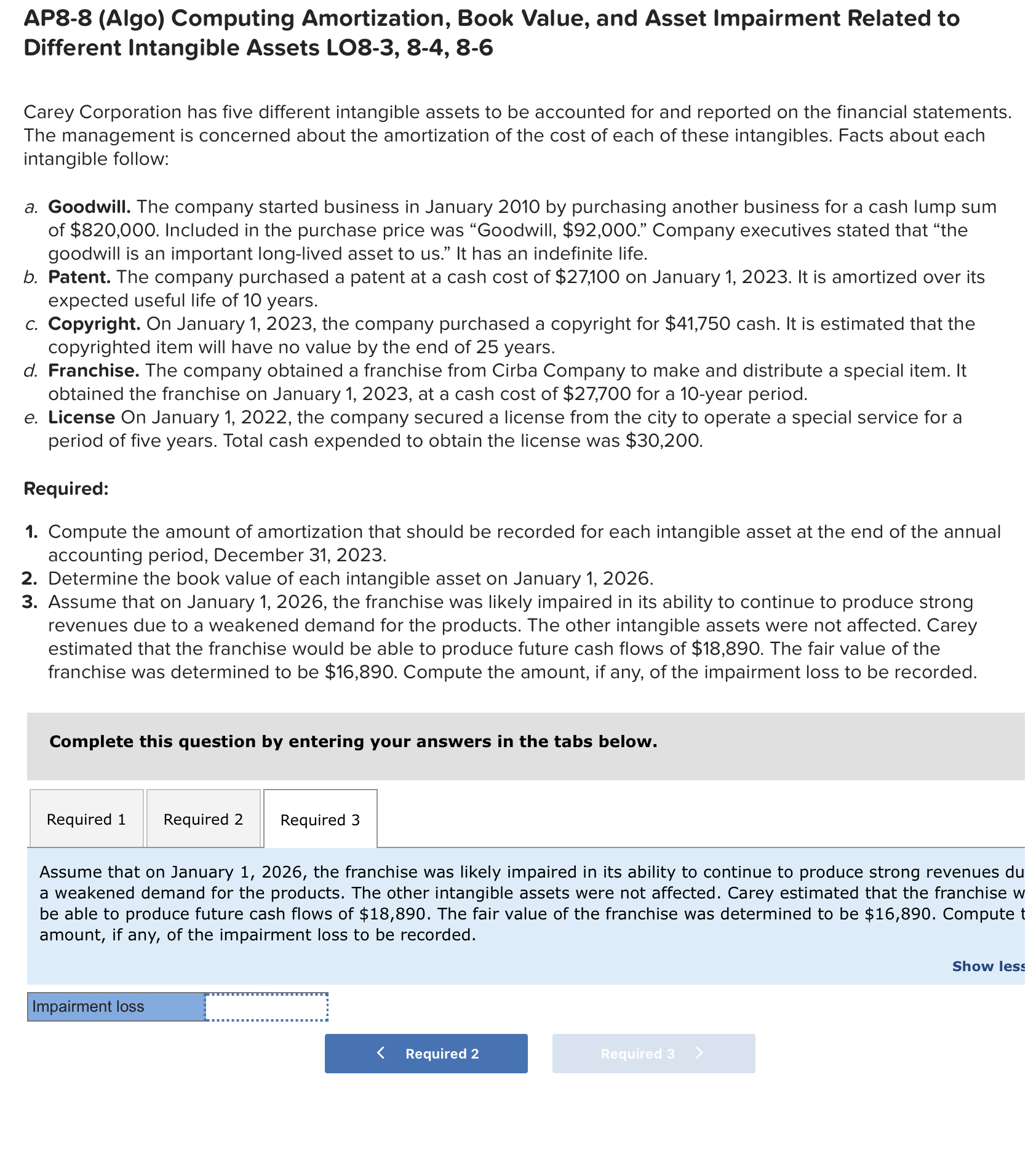 Solved AP8-8 (Algo) Computing Amortization, Book Value, and | Chegg.com
