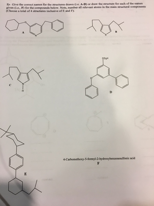 Solved 1)- Give the correct names for the structures drawn | Chegg.com