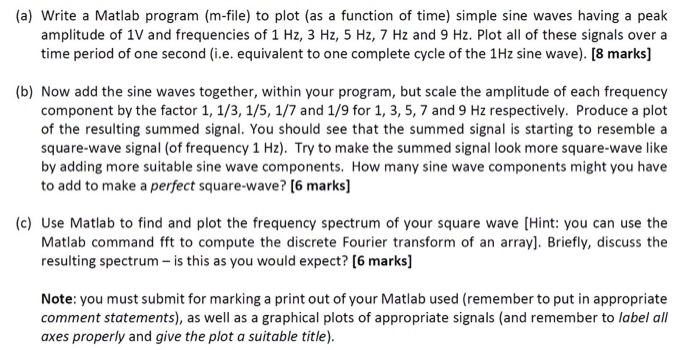 Solved (a) Write a Matlab program (m-file) to plot (as a | Chegg.com