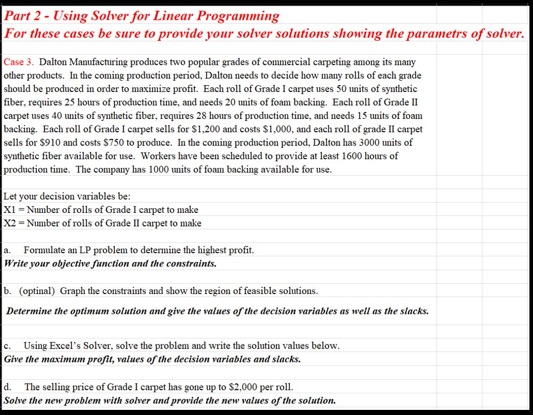 Solved Part 2 - ﻿Using Solver for Linear ProgrammingFor | Chegg.com