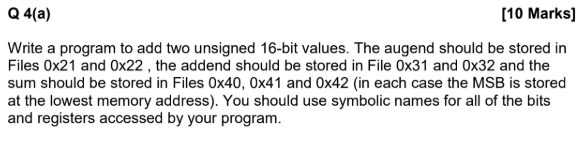 Q 4(a) [10 Marks] Write a program to add two unsigned | Chegg.com