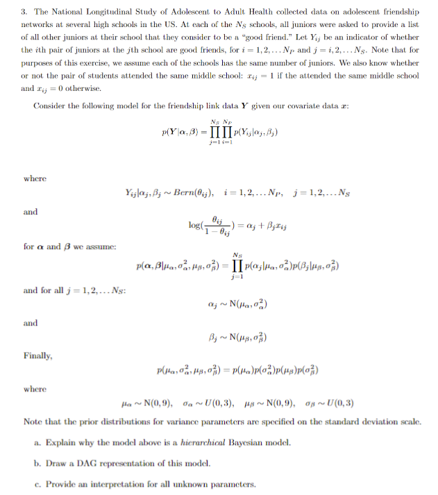 Solved 3. The National Longitudinal Study of Adolescent to | Chegg.com