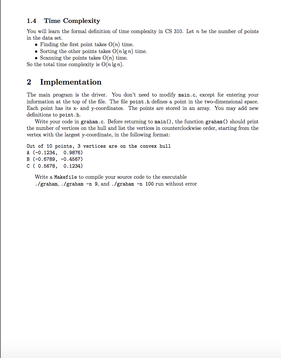 Solved Convex Hull The assignment is to implement Graham's | Chegg.com