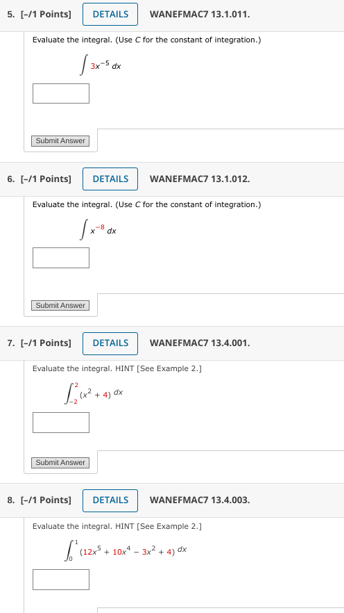 Solved 5. [-/1 Points] WANEFMAC7 13.1.011. Evaluate the | Chegg.com