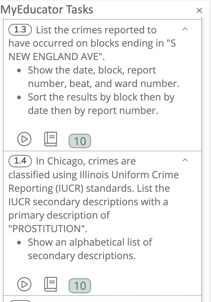 Solved х MyEducator Tasks 1.3 List the crimes reported to | Chegg.com