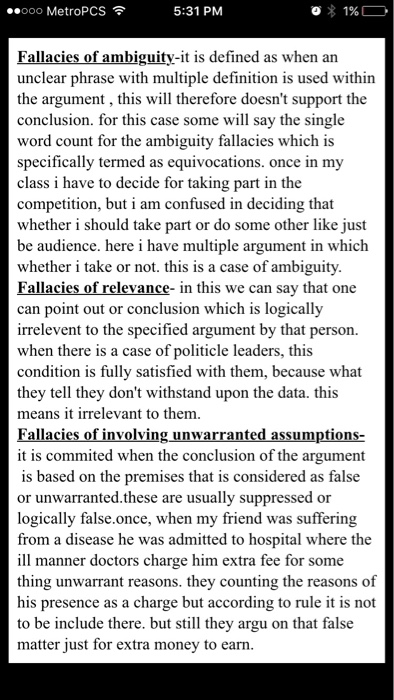 Solved Fallacies of ambiguity -it is defined as when an | Chegg.com