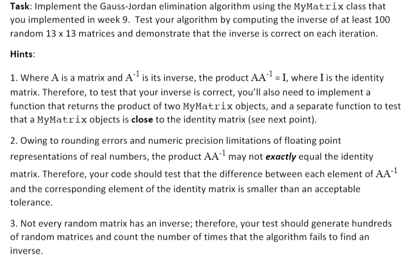 Solved Task Implement The Gauss Jordan Elimination 9322