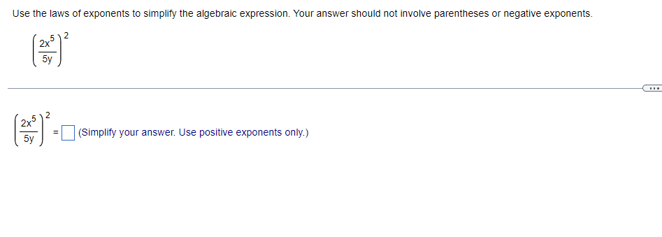 Solved Use the laws of exponents to simplify the algebraic | Chegg.com