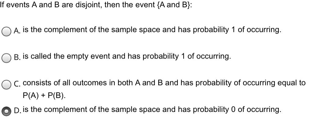 Solved If events A and B are disjoint, then the event {A and | Chegg.com