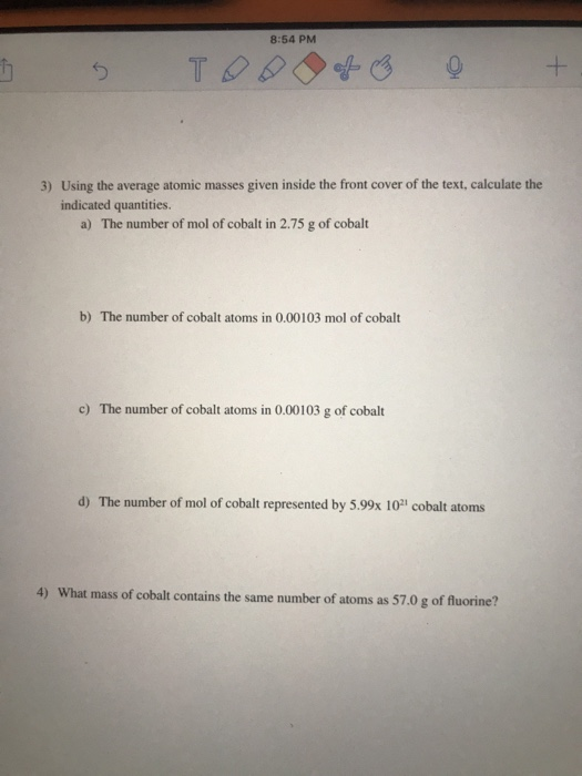 Solved 8:54 PM 3) Using the average atomic masses given | Chegg.com