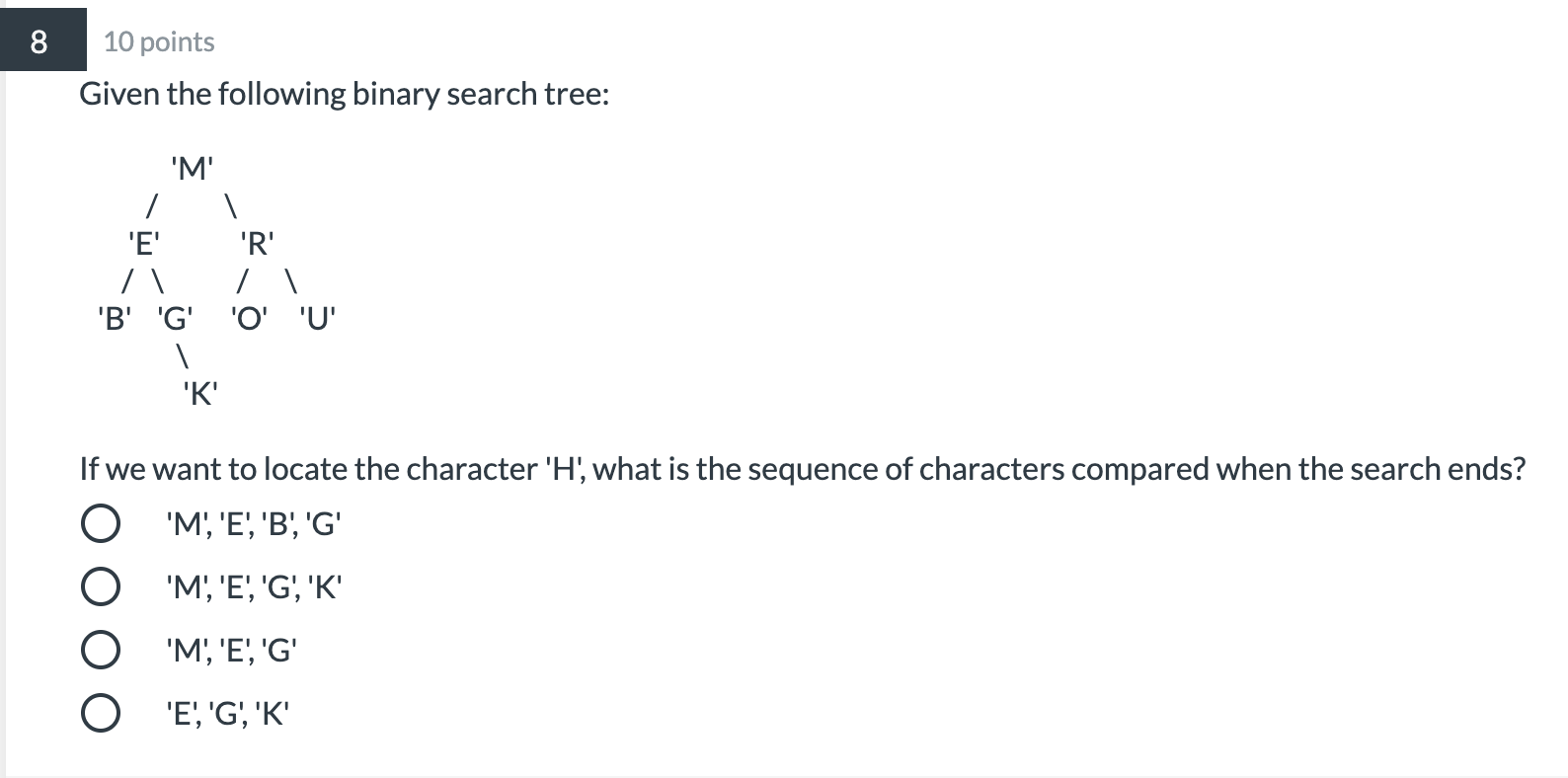 Solved 6 6 10 points Del Given the following binary search | Chegg.com