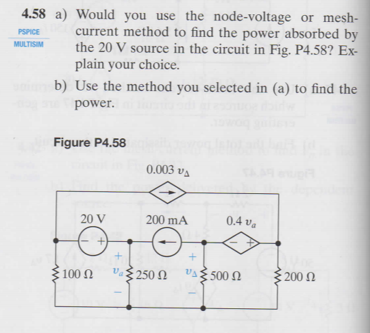 Solved 4.58 a) Would you use the node-voltage or mesh- | Chegg.com