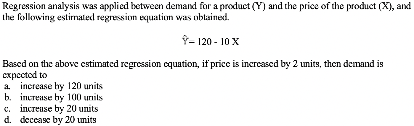 Solved Regression analysis was applied between demand for a | Chegg.com