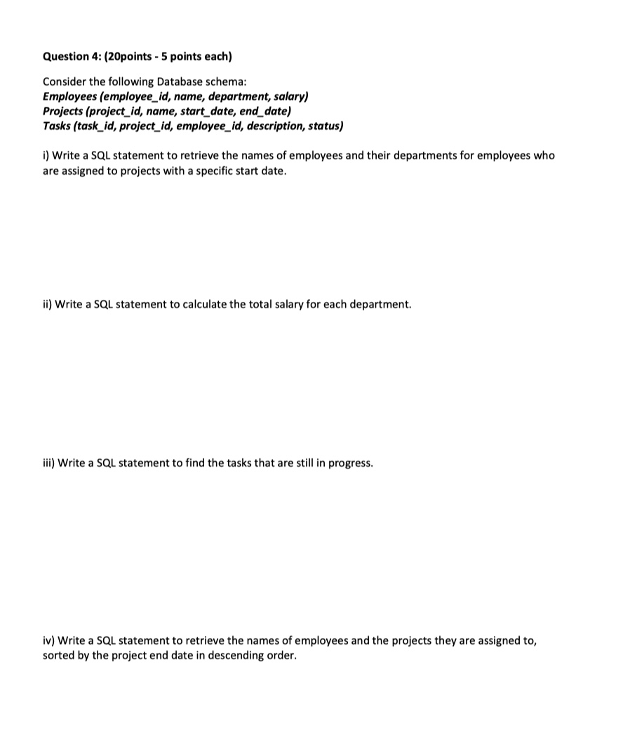 Solved Question 4: (20points - 5 points each) Consider the | Chegg.com