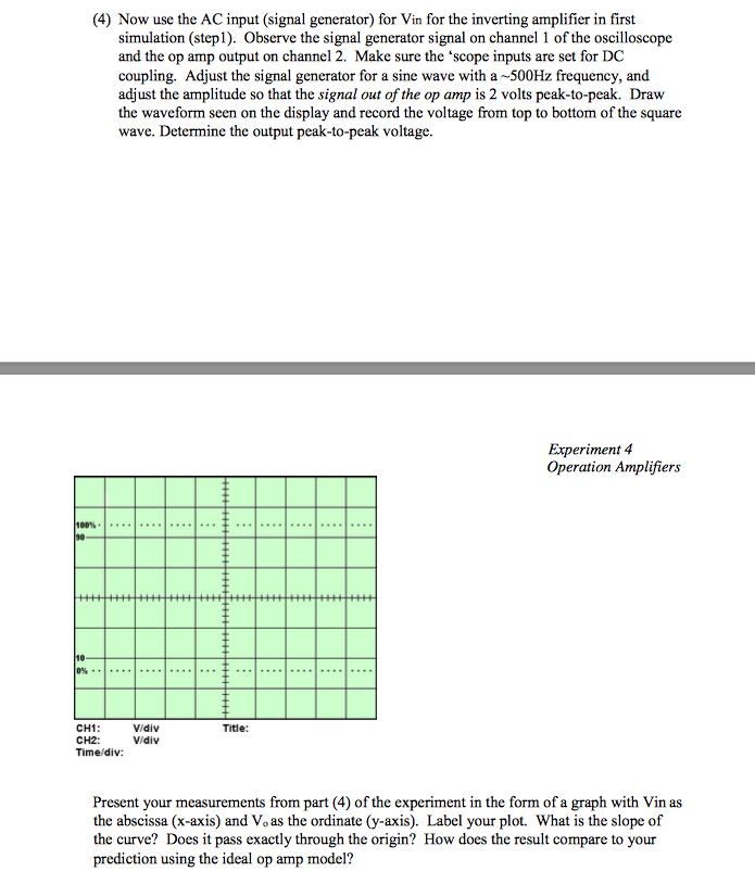 (4) Now use the AC input (signal generator) for Vin | Chegg.com