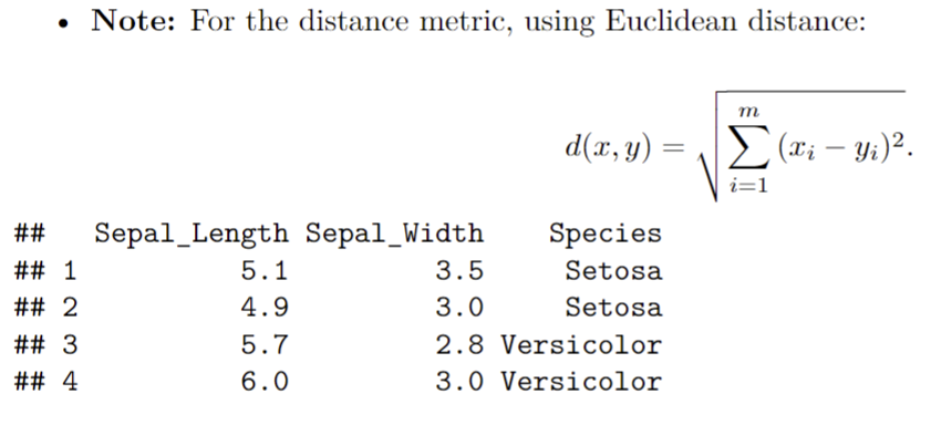 Solved Use the dataset below and K-Nearest Neighbors (take K | Chegg.com