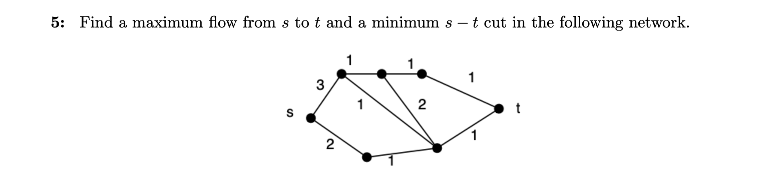 Solved 5: Find a maximum flow from s to t and a minimum s- t | Chegg.com