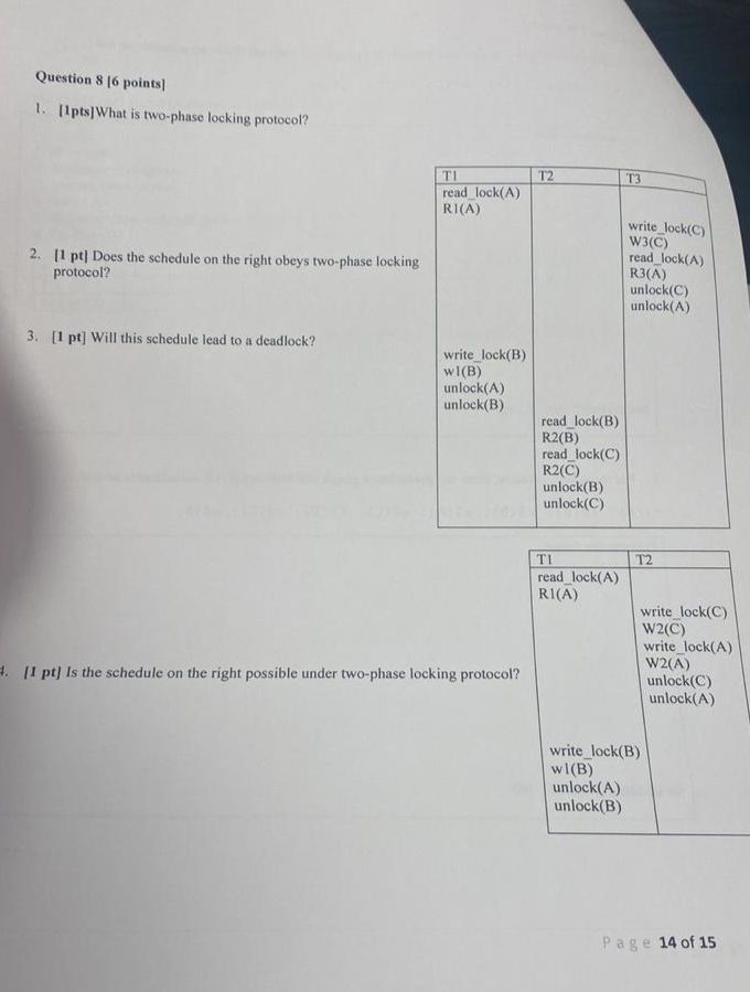 Solved 1 [1pts] What Is Two Phase Locking Protocol 2