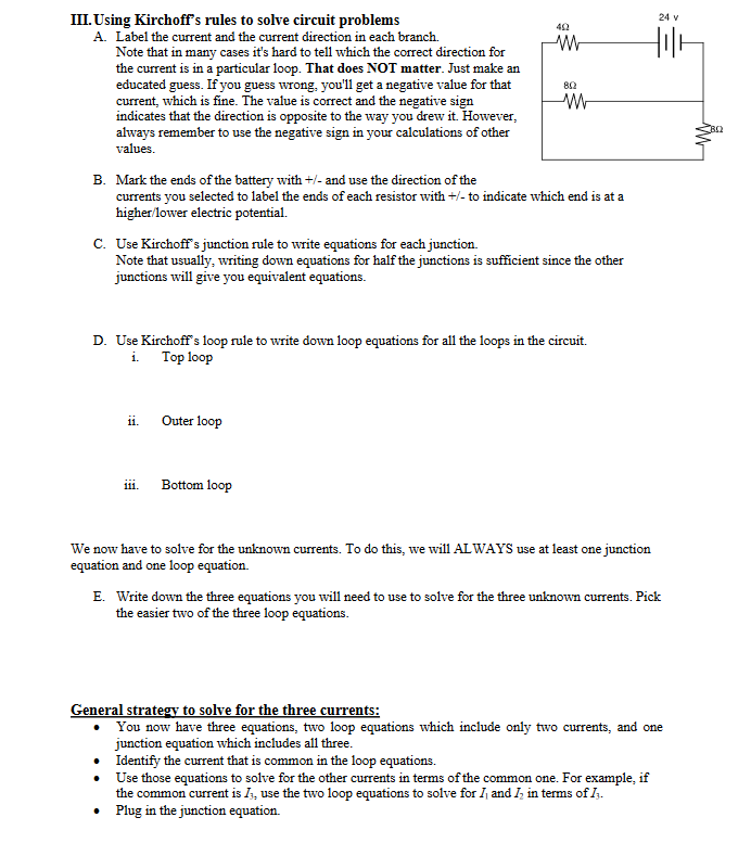 Solved III. Using Kirchoff's rules to solve circuit problems | Chegg.com